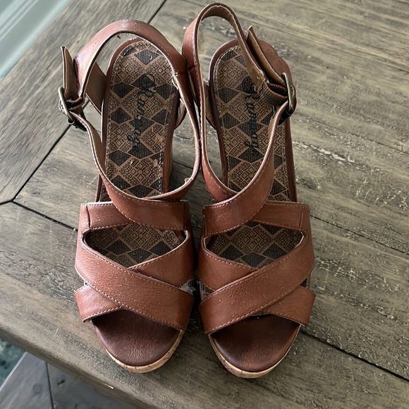 Rampage | Shoes | Rampage Wedge Brown Leather And Cork | Poshmark